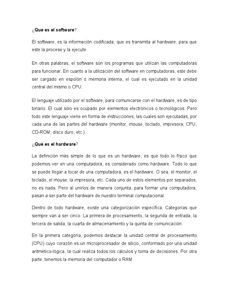 Que Es El Software | PDF | Hardware de la computadora | Procesador de textos