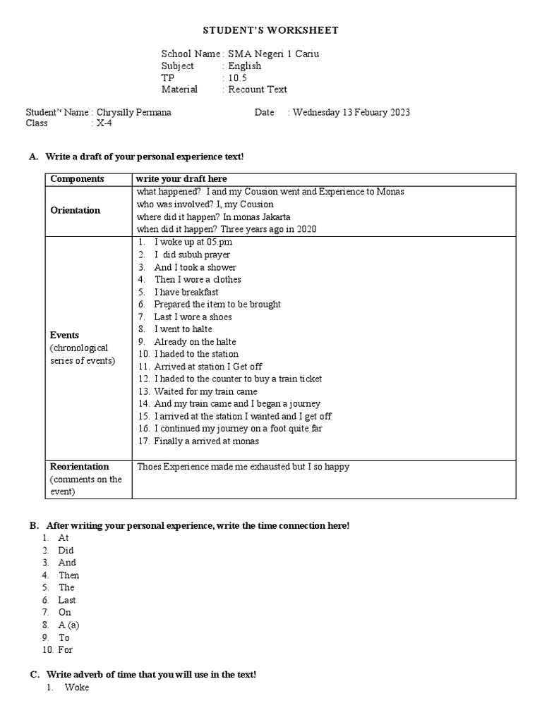 Recount Text Draft Task Chrysil | PDF