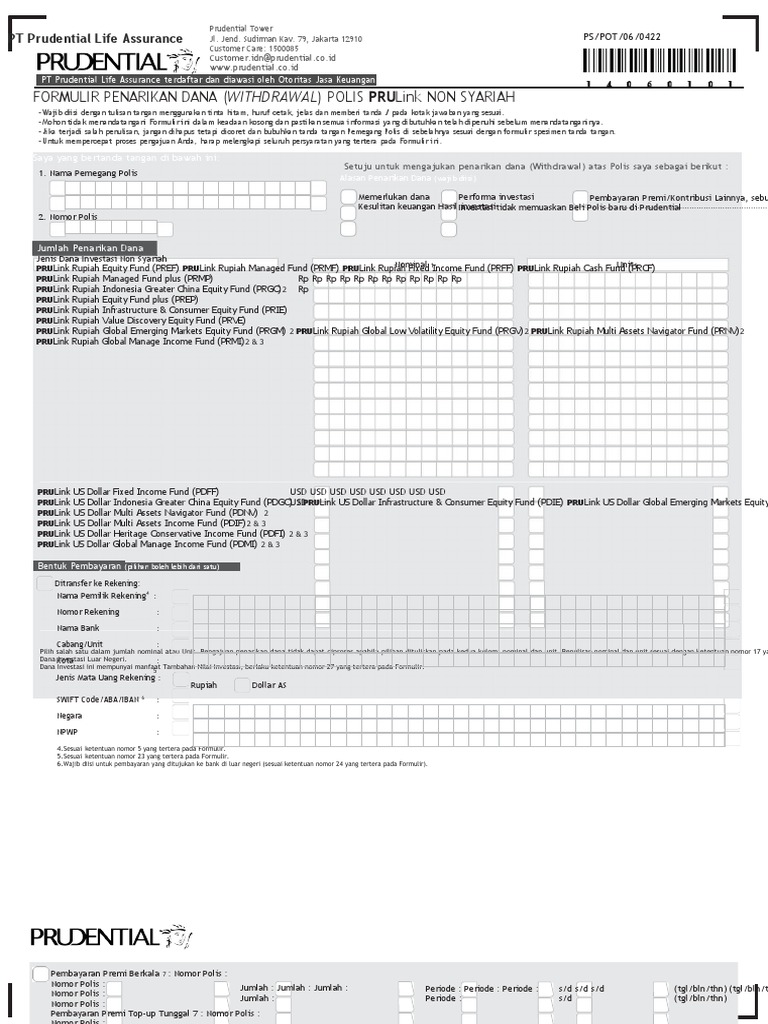 Formulir Penarikan Dana Prudential | PDF