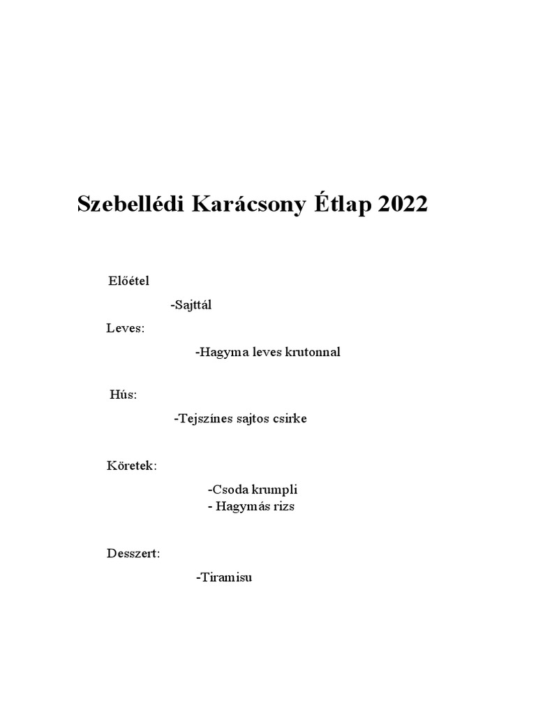 Karácsonyi Étlap 2022 | PDF