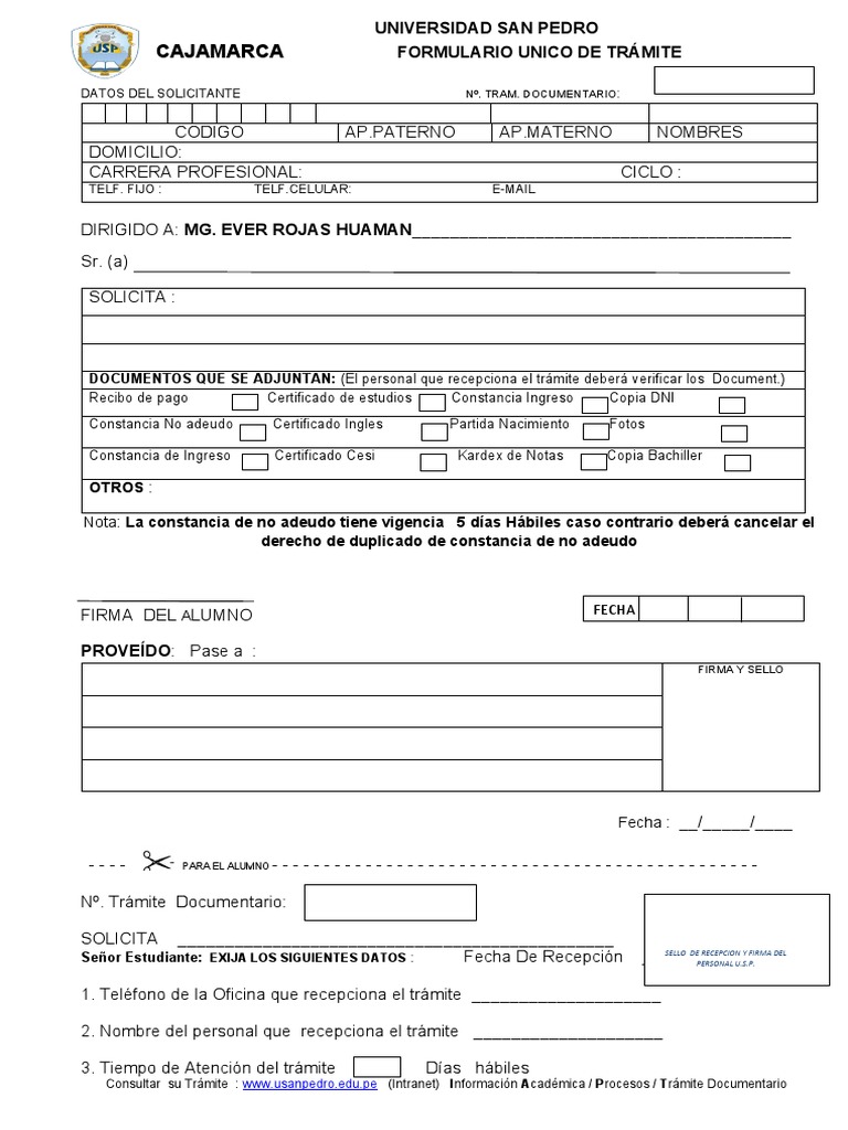 Formato Unico de Tramite Documentario Usp | PDF