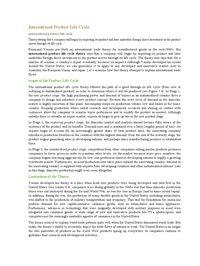 International Product Life Cycle | PDF | Exports | Market (Economics)