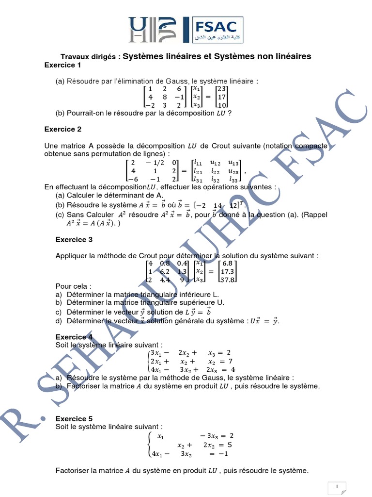 Résolution de Systèmes Linéaires | PDF | Matrice (Mathématiques ...