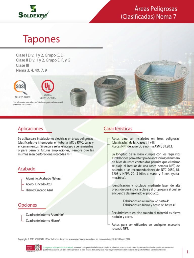Tapones A Prueba de Explosion Nema 7 - Compressed | PDF | Sector ...