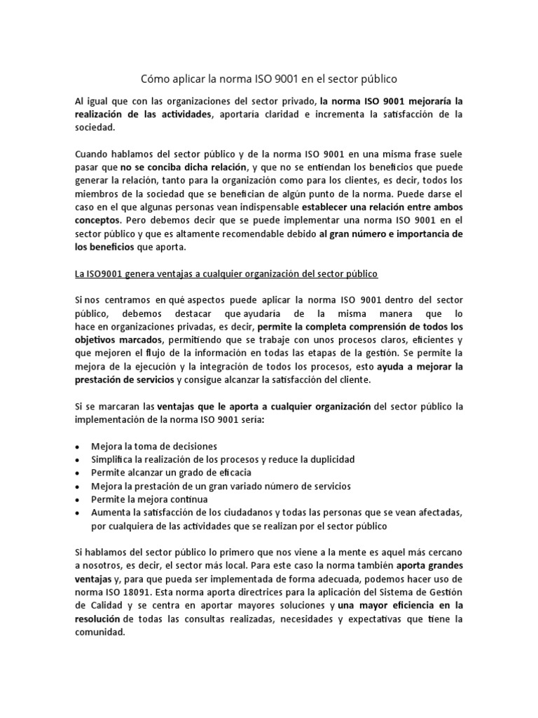 Cómo Aplicar La Norma ISO 9001 en El Sector Público | PDF | Calidad ...