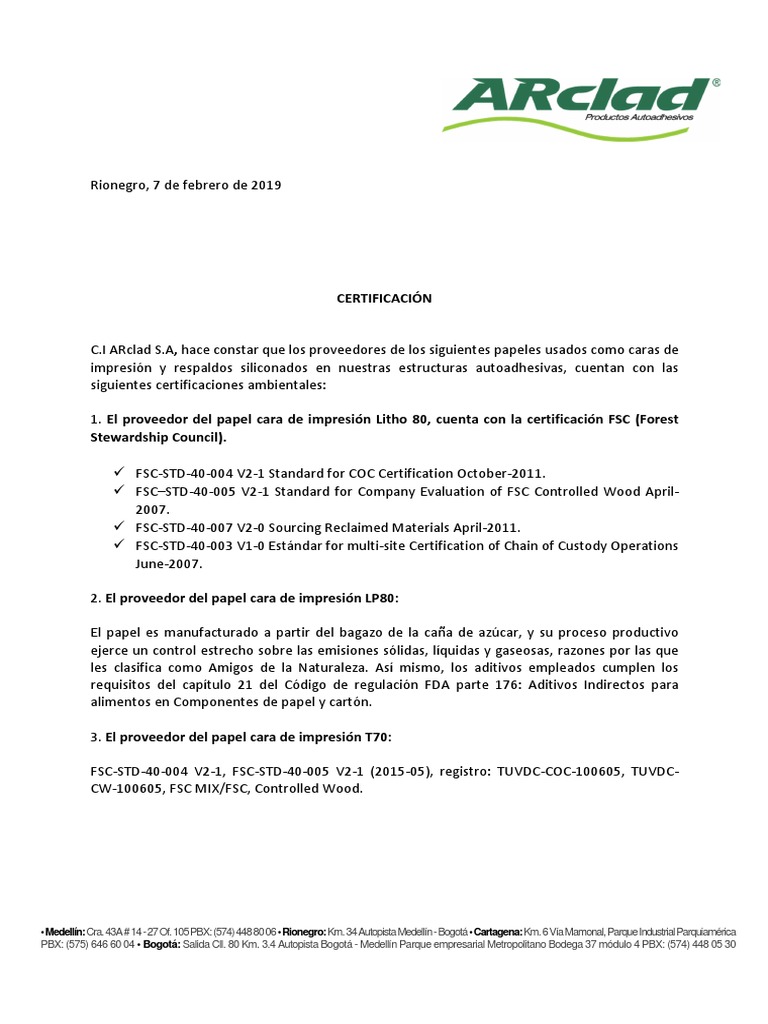 ARCLAD - Certificaciones - FSC-y-PEFC-Papeles | PDF | Negocios | Informática