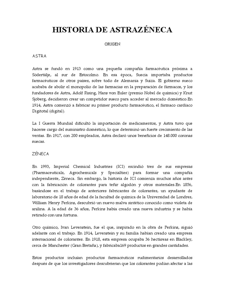 Origen e Historia de AstraZeneca | PDF | Astra Zeneca | Industria farmacéutica