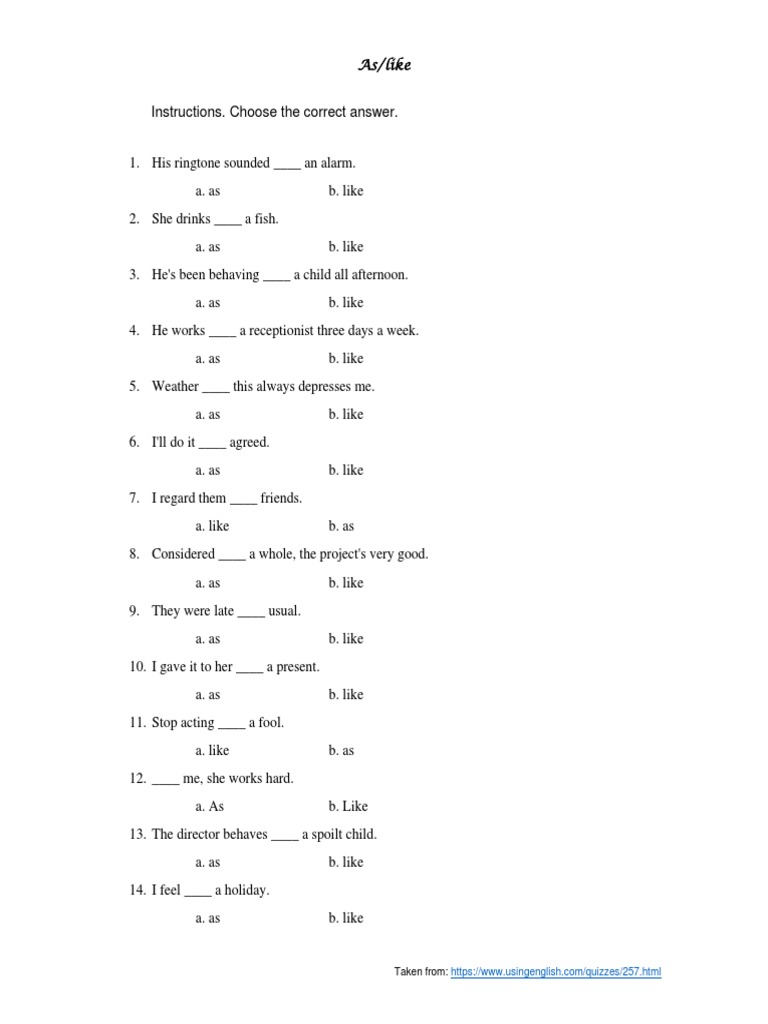 Correct Usage of "As" vs. "Like" | PDF