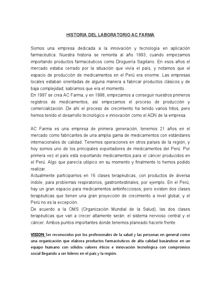 Historia Del Laboratorio Ac Farma | PDF | Salud y bienestar