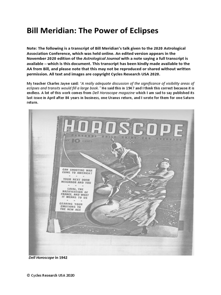 Bill Meridian Eclipses | PDF | Solar Eclipse | Horoscope