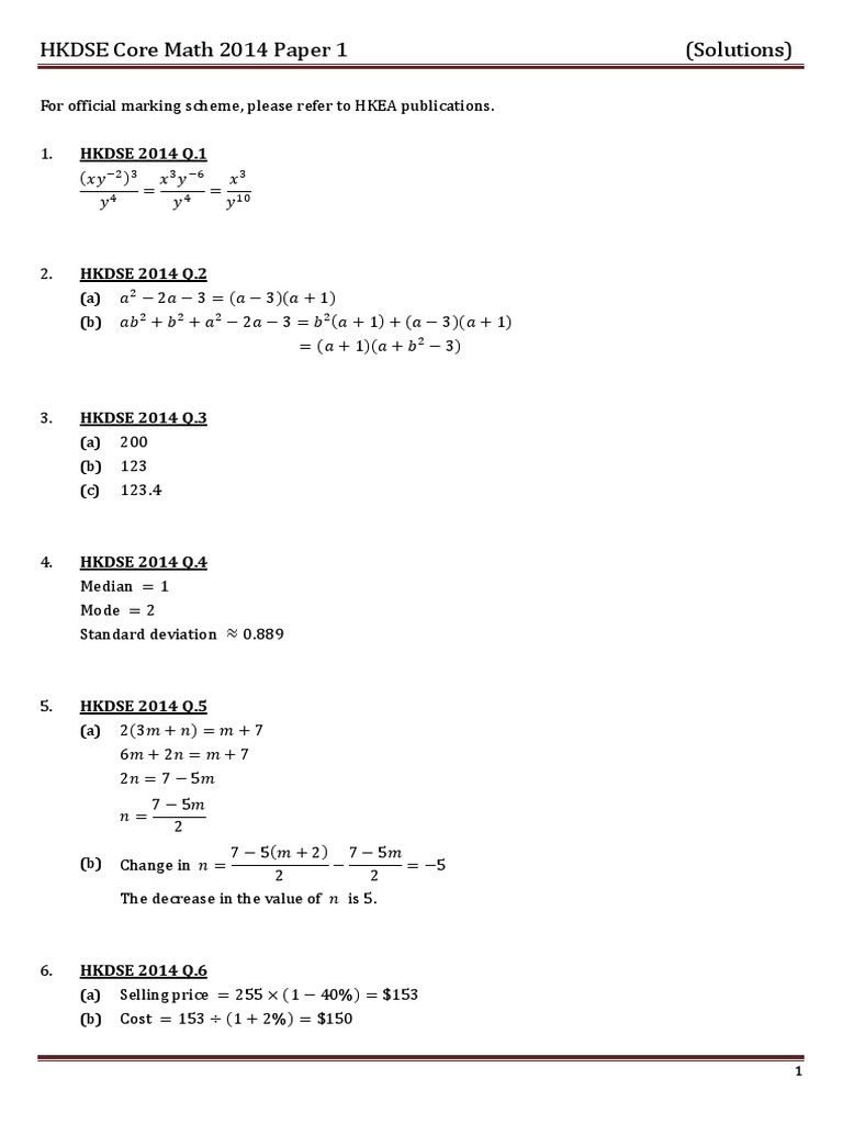 HKDSE 2014 Maths Paper 1 Solutions | PDF | Speed | Mathematics