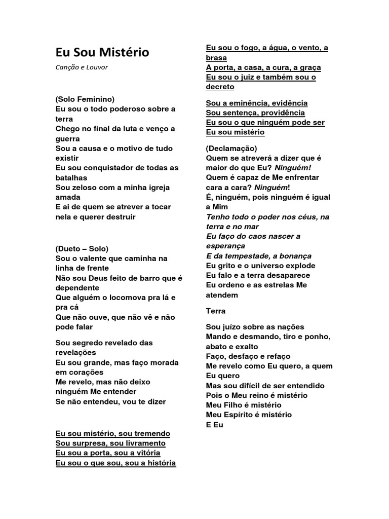 Eu Sou Mistério - Canção e Louvor | PDF