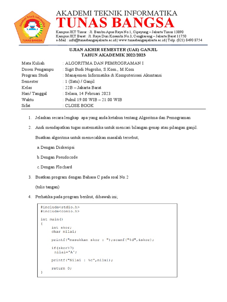 Algoritma Dan Pemrograman I - 22B | PDF
