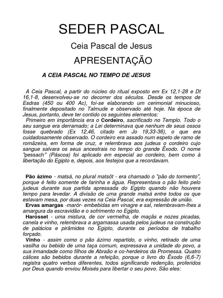 Seder Pascal Intro | PDF | Páscoa judaica | Páscoa