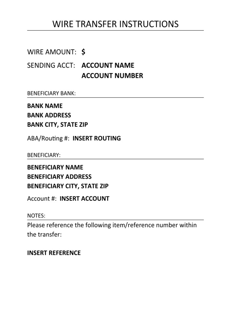 Blank Wire Template | PDF | Finance & Money Management