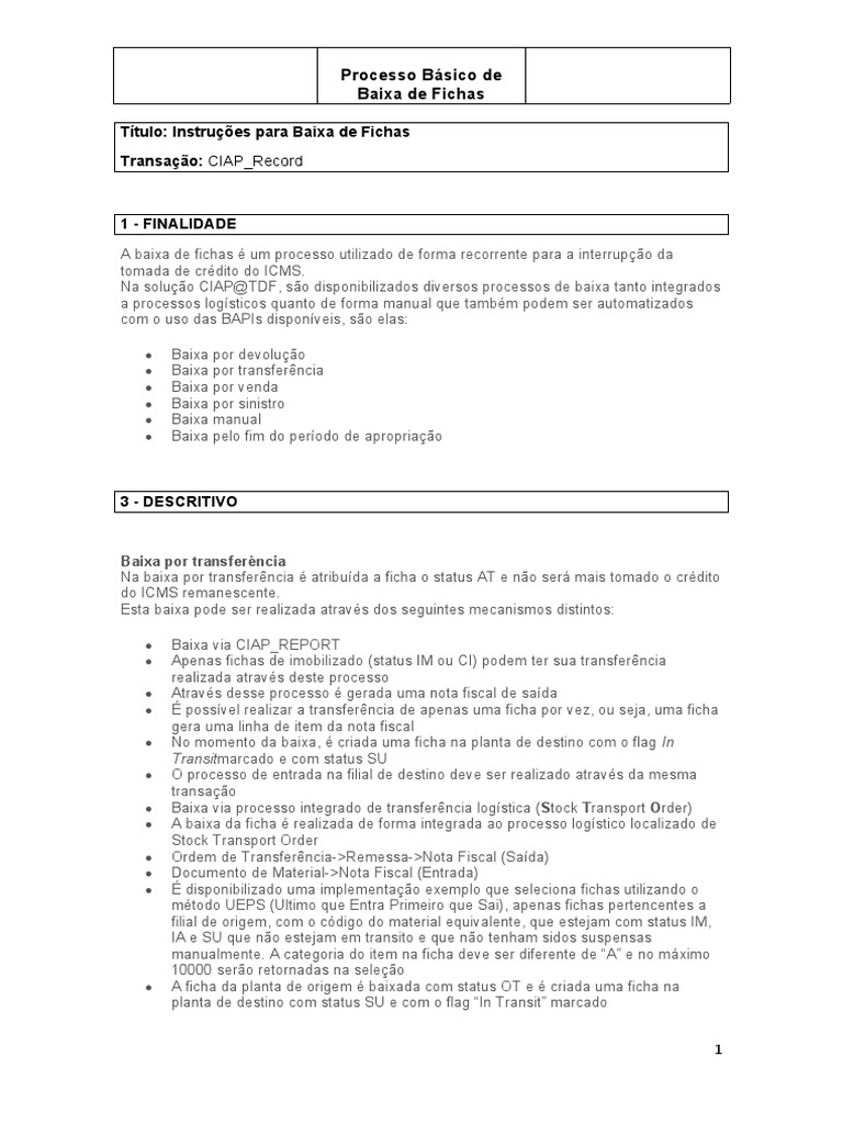 TDF CIAP - Baixa de Fichas | PDF