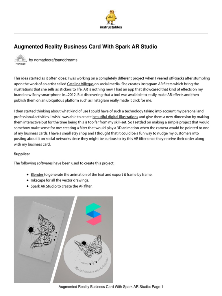 Augmented Reality Business Card With Spark Ar Stud | PDF | Augmented ...