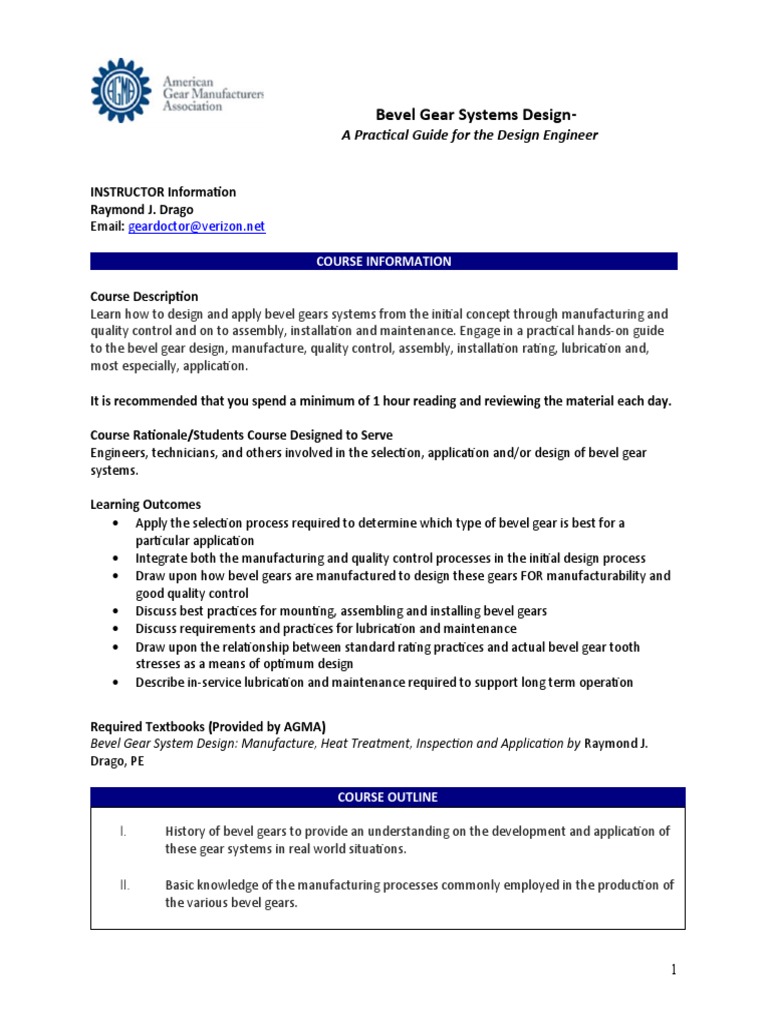 AGMA Course Outline BGD 2023 | PDF | Gear | Design