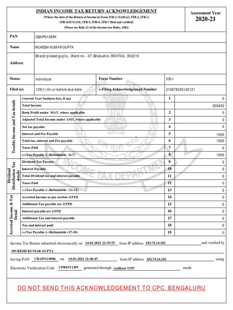 ITR Slip 20-21 | PDF | Government | Economies