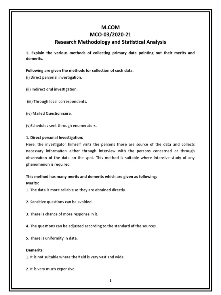 MCOM Research Methods Data Collection Methods | PDF | Cost Of Living ...