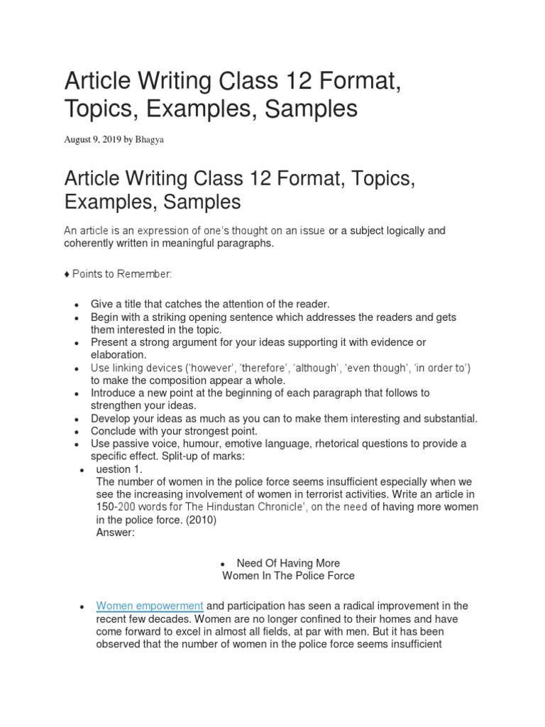 Article Writing Class 12 Format | PDF | Literacy | Obesity