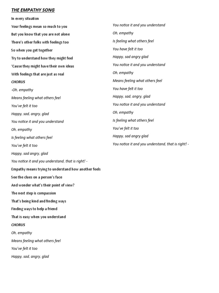 The Empathy Song (Lyrics) | PDF