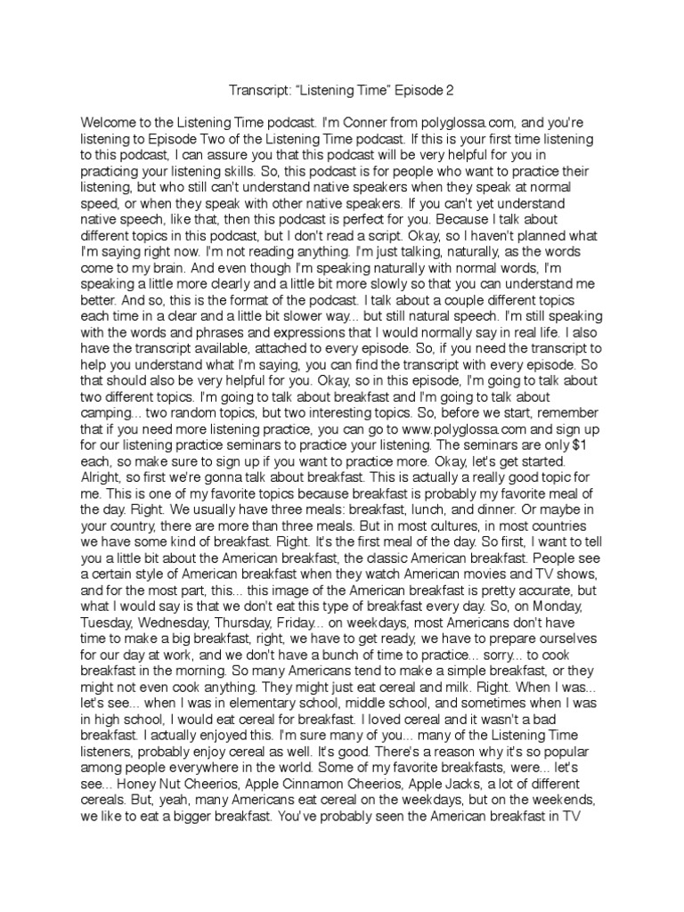 Episode 2 Transcript 2 Pdf Meal Podcast 