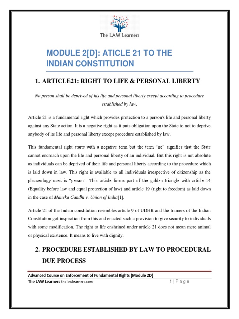 Article 21: Right to Life in India | PDF | Supreme Court Of India ...