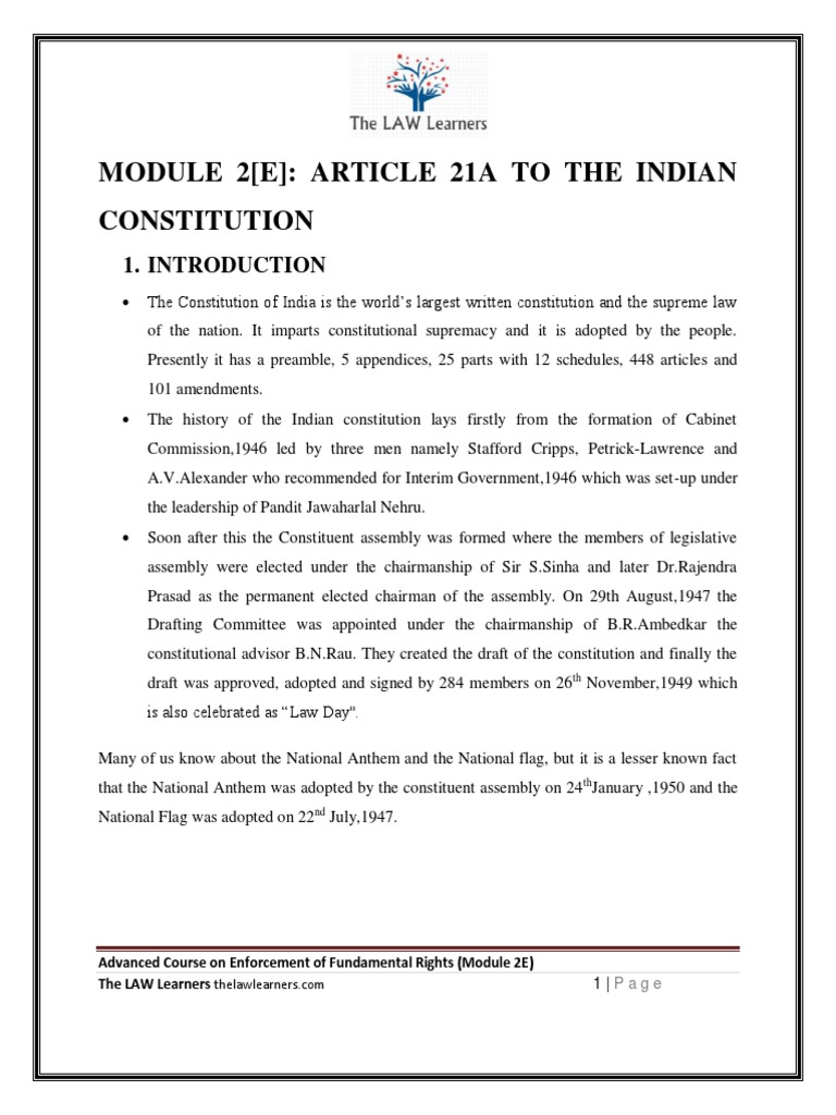 Module 2 (E) - Article 21a | PDF | Teachers | Constitution