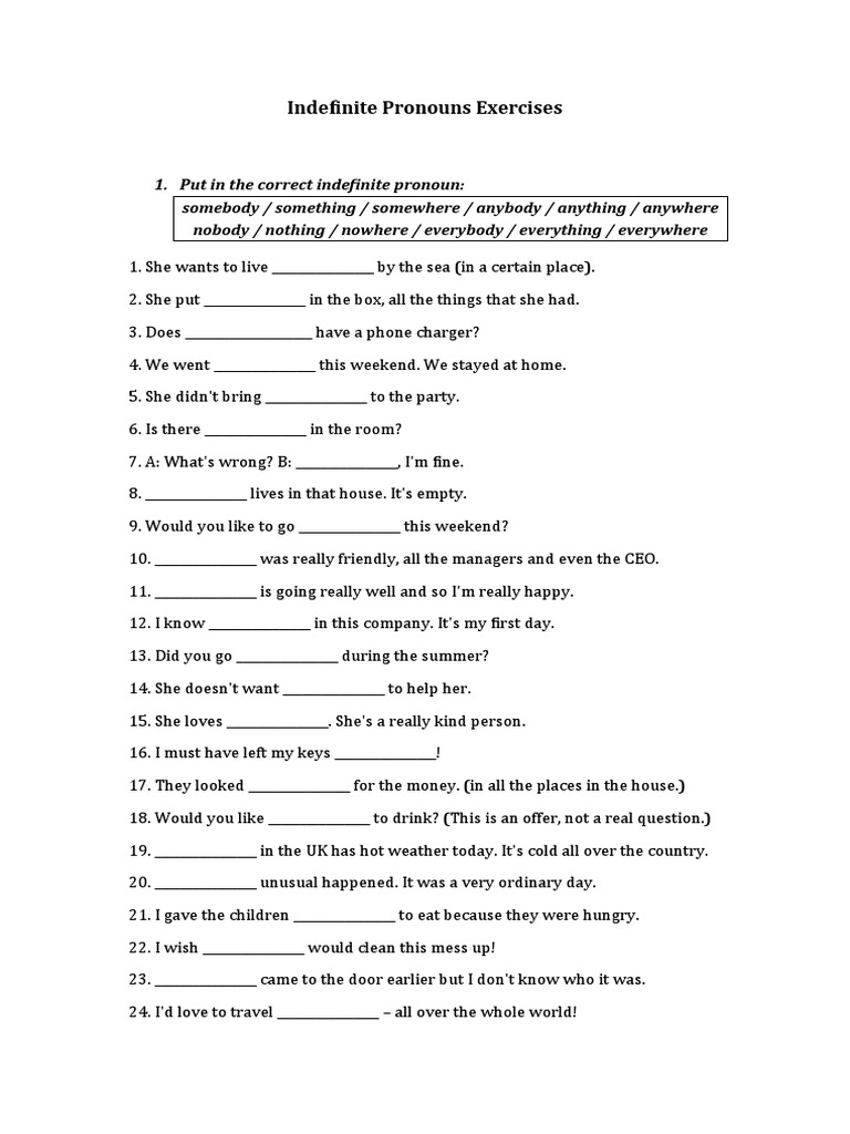 Indefinite Pronouns Practice | PDF