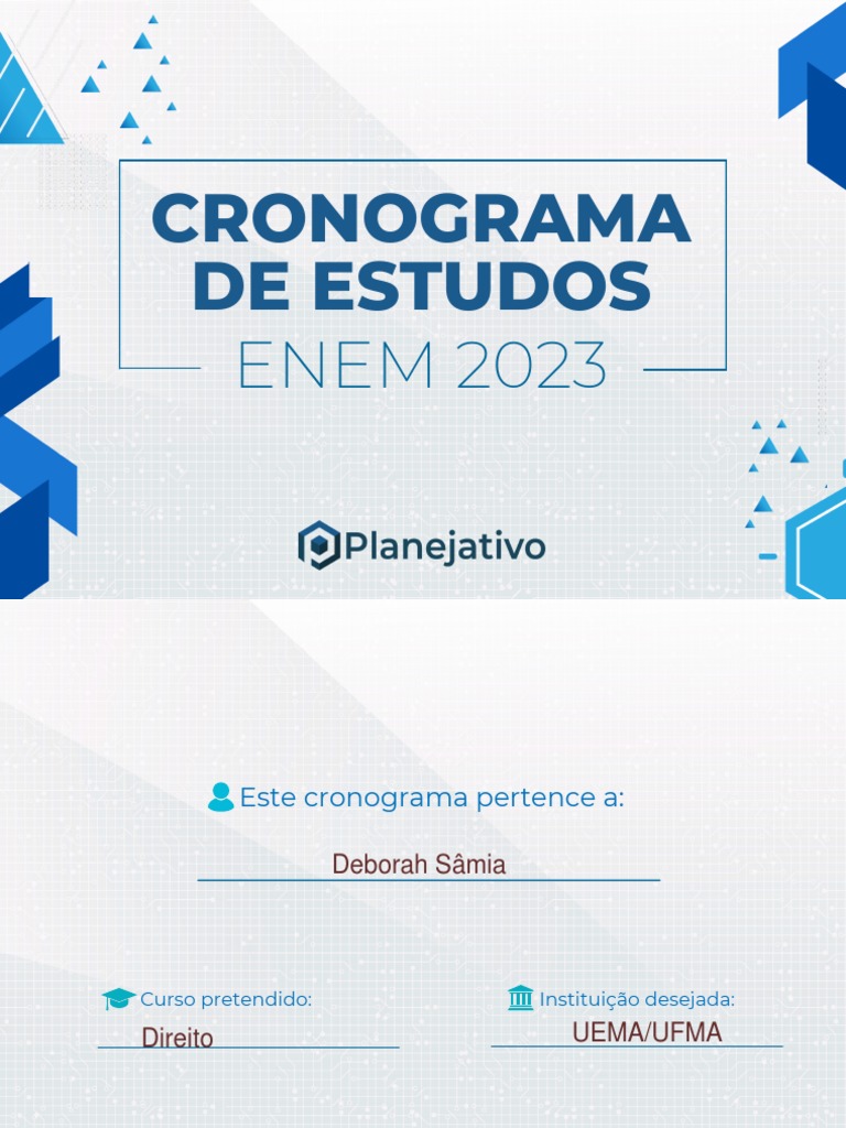 Cronograma de Estudos ENEM 2023 | PDF | Química | Citoplasma