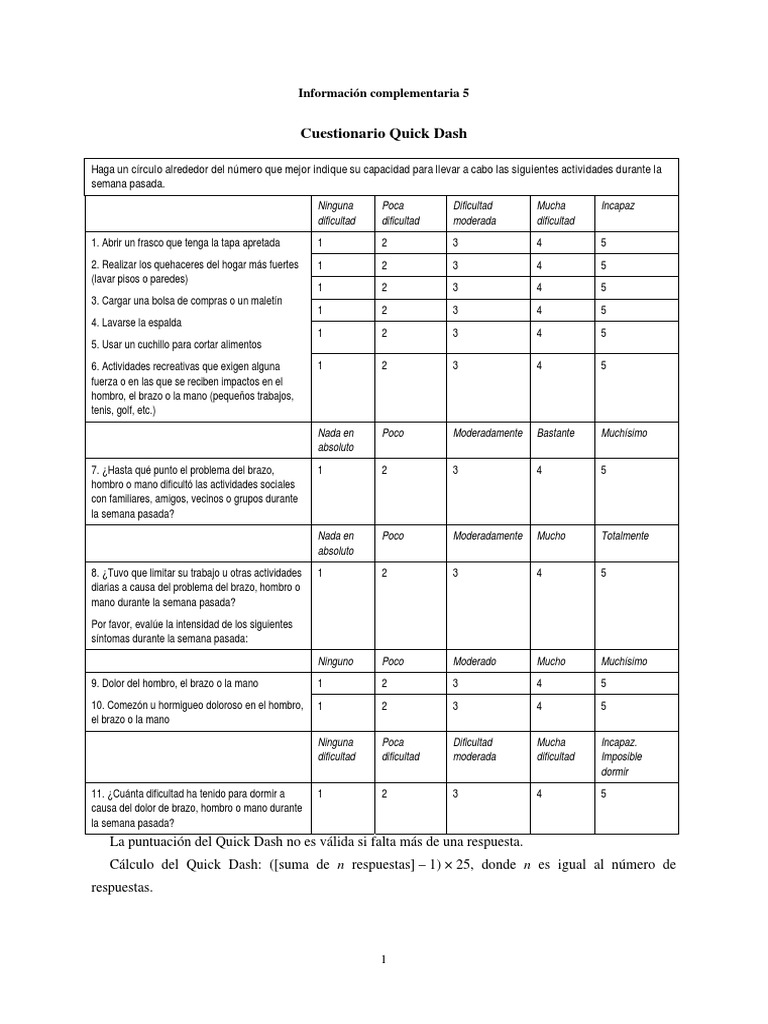 Cuestionario Quick Dash | PDF | Deportes