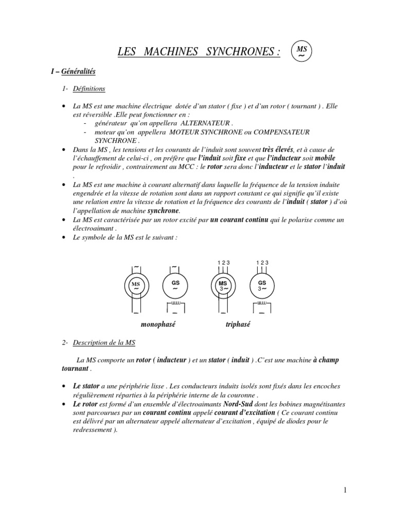 Chapitre 5 Les Machines Synchrones MS | PDF | Sciences physiques ...