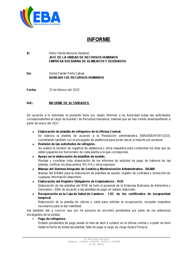 Informe de Actividades RRHH 2020 | PDF