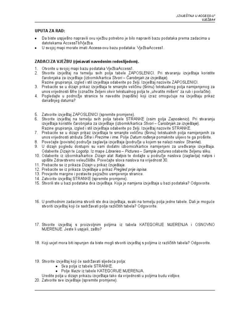 Access Izvjestaji Vjezba 4 | PDF