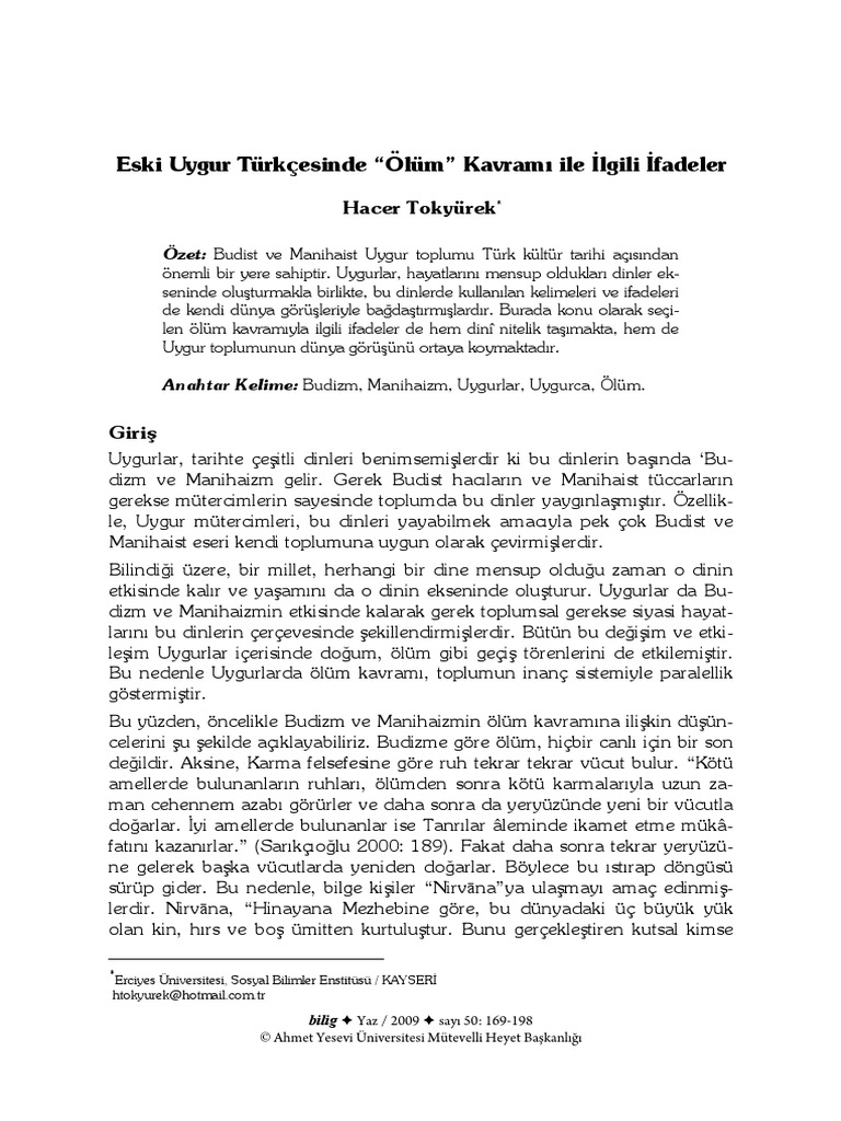Eski Uygur Turkcesinde Olum Kavramiyla I | PDF