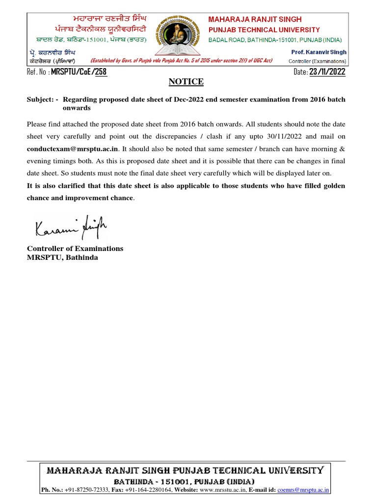 Proposed Date Sheet of Exam Dec 2022 Session | PDF | Aerospace ...