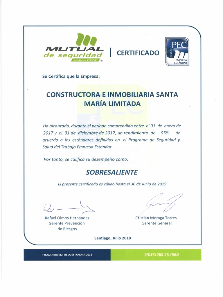 Certificado Mutualidad A Constructora Sta Maria | PDF