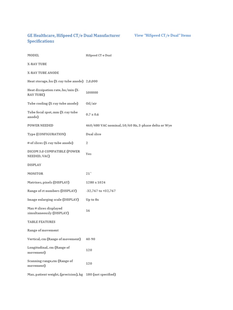 Ge Hi Speed Cte Dual CT Scan Machine | PDF | Ct Scan | Vacuum Tube