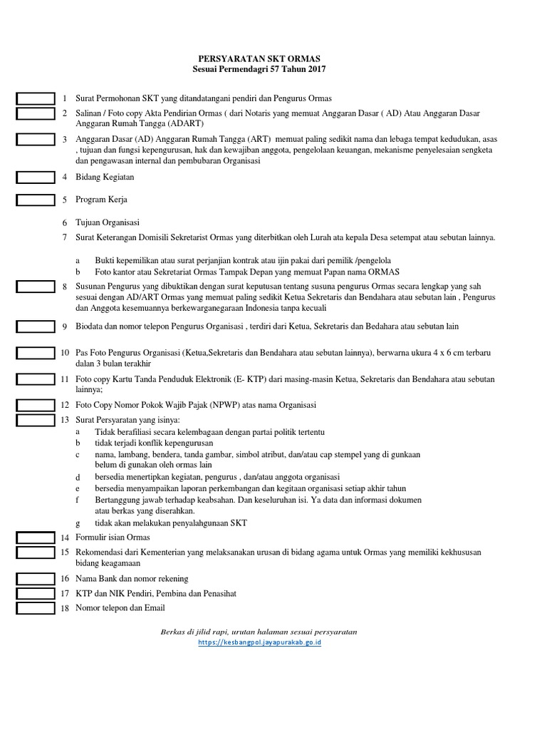 Persyaratan Surat SKT Ormas | PDF