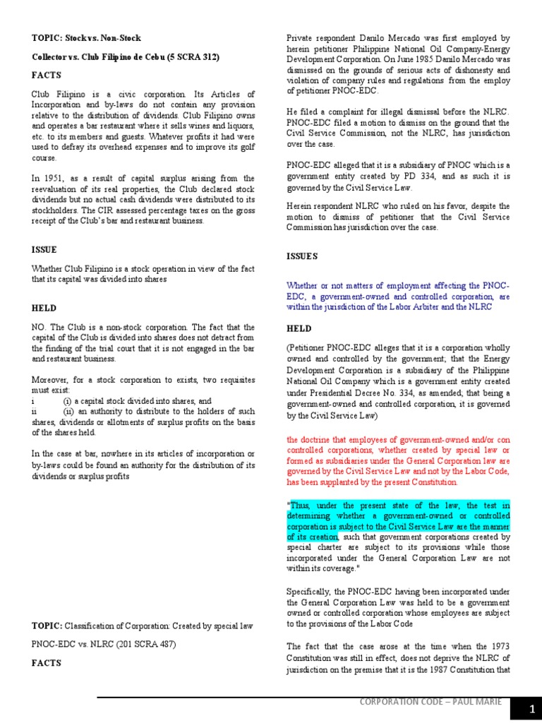 Corpo Case Digest Part II - Case Digest | PDF | Taxes | Justice