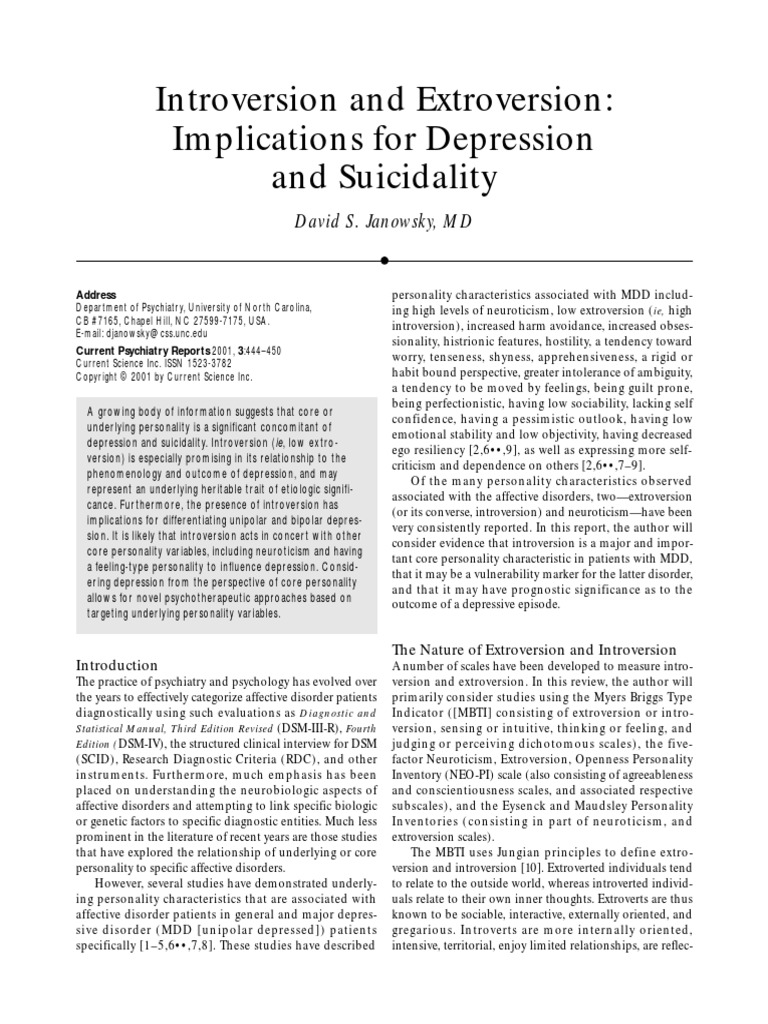 Introversion and Extroversion: Implications For Depression and Suicidality | PDF | Extraversion ...