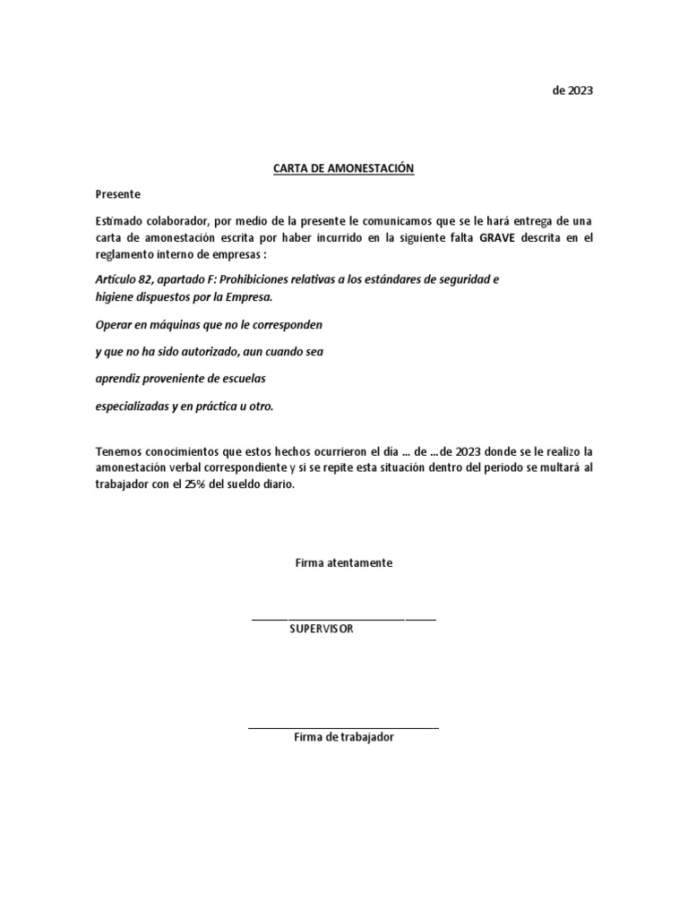 Carta Amonestacion Uso Celular | PDF