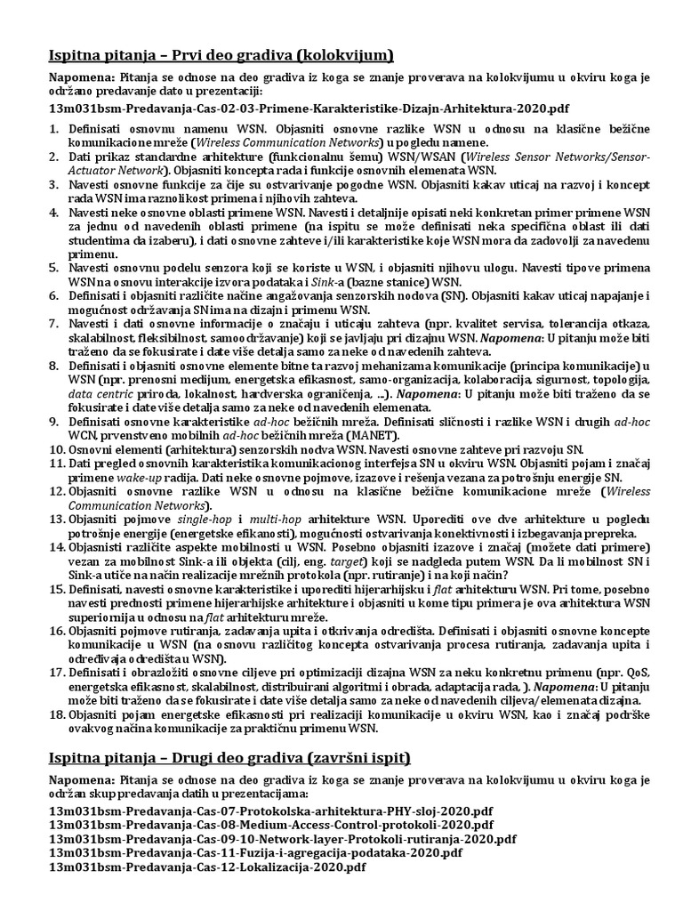 Ispitna Pitanja BSM Predavanja Markovic | PDF