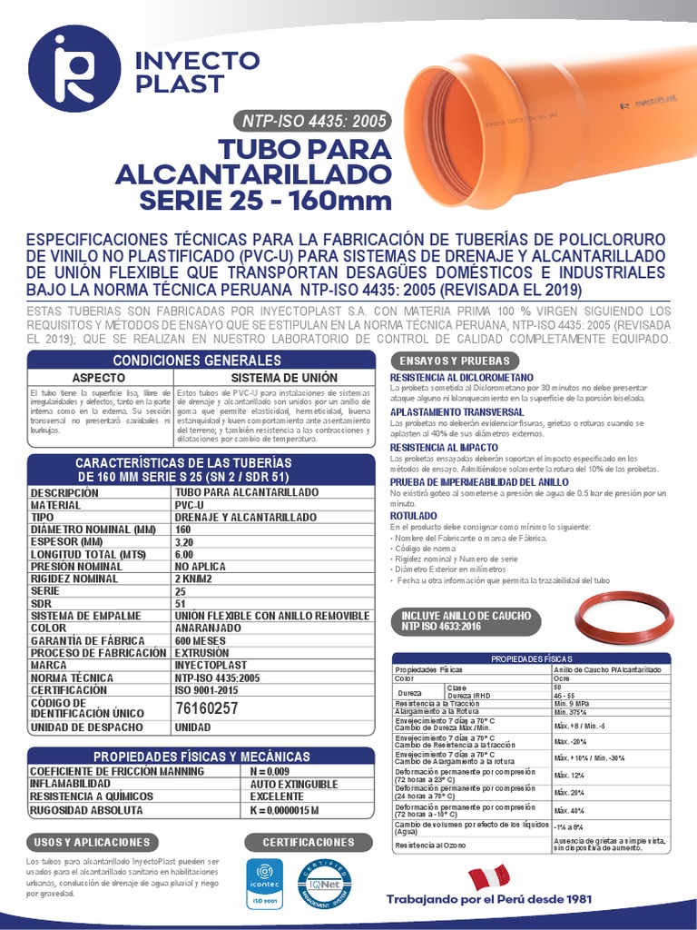Tubos Alcantarillado Serie 25 - 160 | PDF | Alcantarillado | Materiales