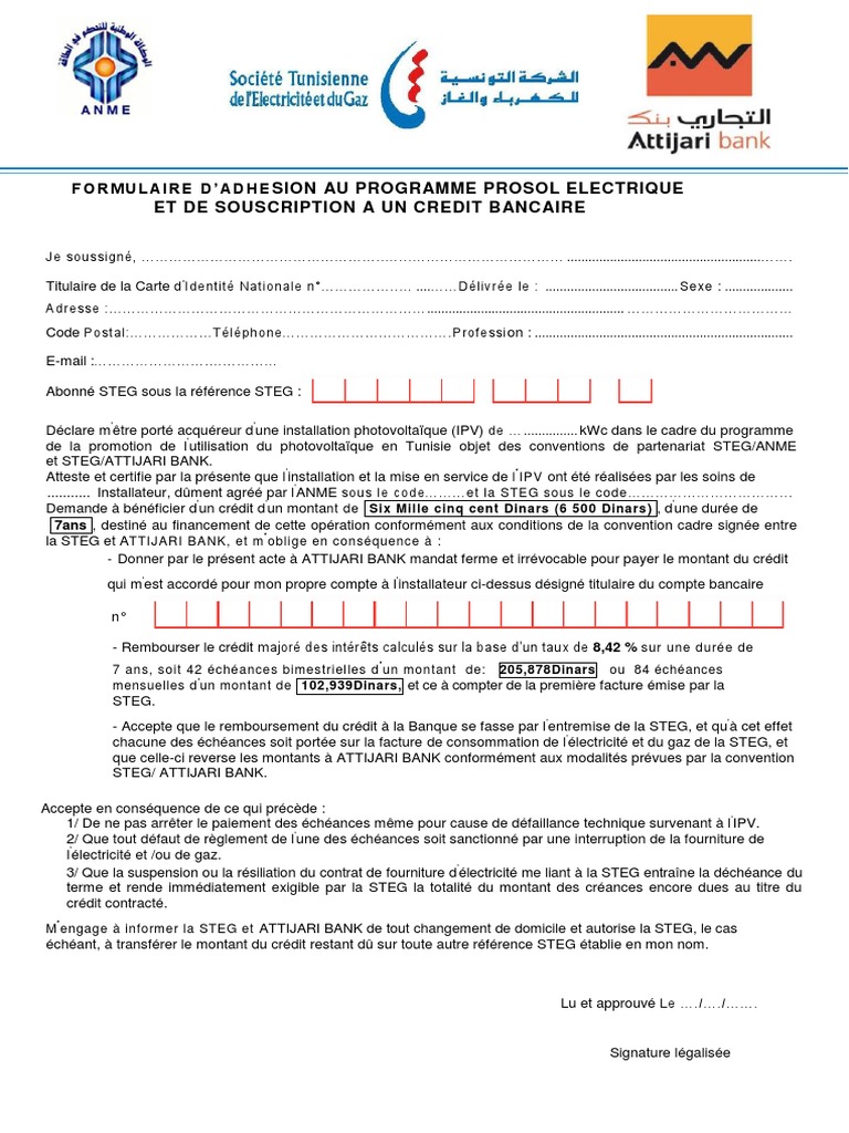 Formulaire d'adhésion au programme Prosol | PDF | Crédit | Finance et ...