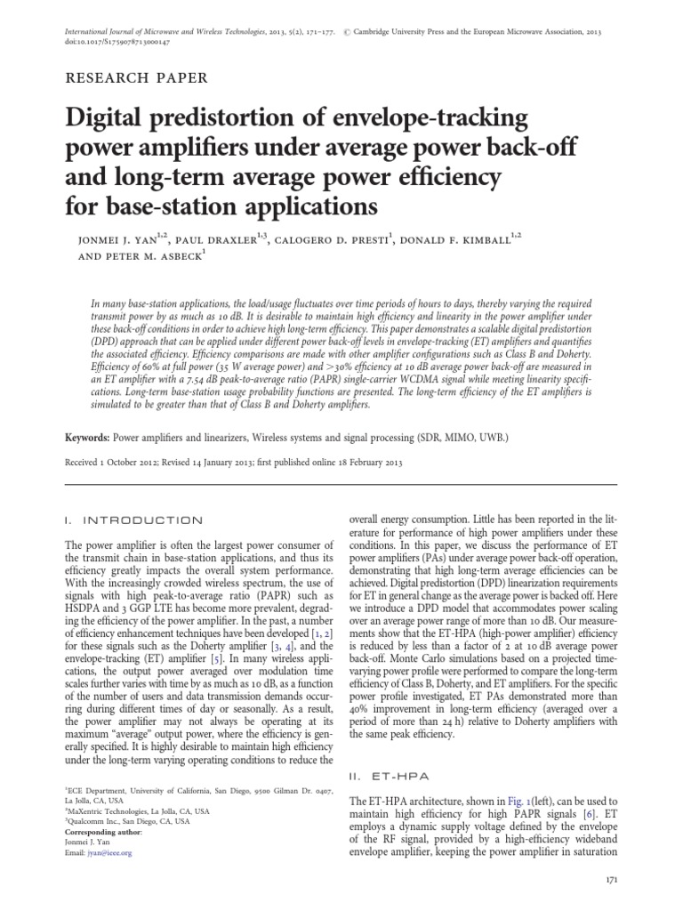Digital Predistortion of Envelope Tracking Power Amplifiers Under ...