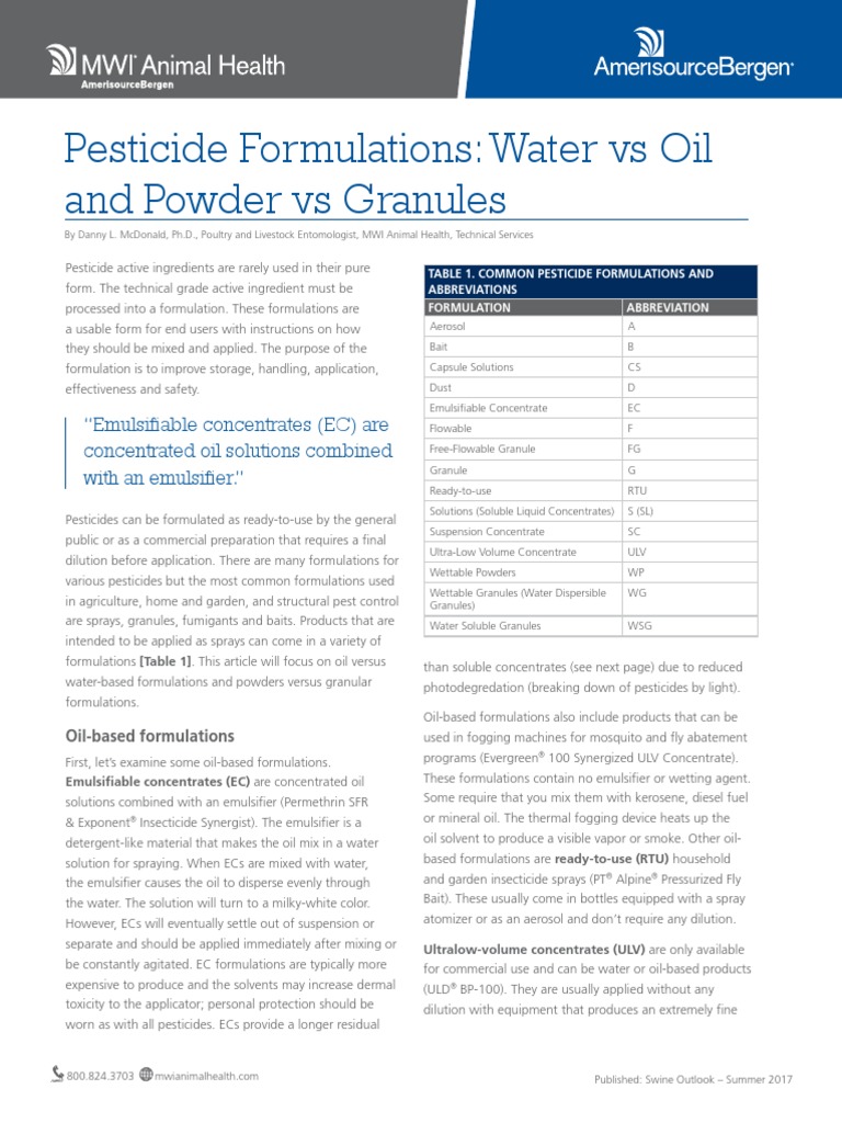Pesticide Formulations: Water Vs Oil and Powder Vs Granules | PDF | Soft Matter | Chemistry