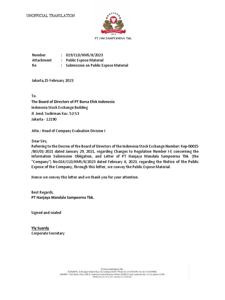 HMSP - Laporan Informasi Dan Fakta Material - 31257222 - Lamp1 | PDF