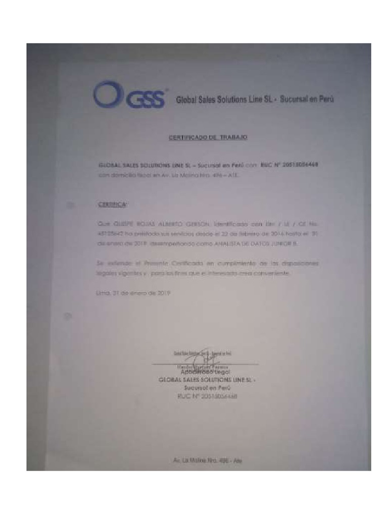 Certificado de Trabajo Gss | PDF